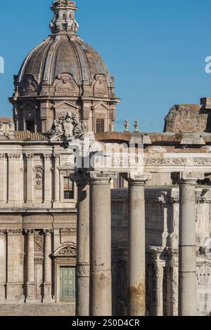 Roman Forum monumental archaelogical site. Temples, churches, colosseum ...