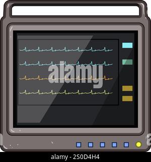 electrocardiogram ekg monitor cartoon. electrodes waveform, diagnosis ...
