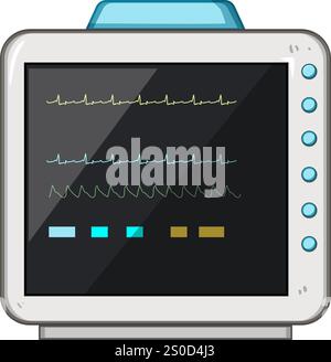 electrocardiogram ekg monitor cartoon. electrodes waveform, diagnosis ...