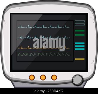 electrocardiogram ekg monitor cartoon. electrodes waveform, diagnosis ...