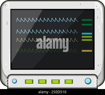 electrocardiogram ekg monitor cartoon. electrodes waveform, diagnosis ...