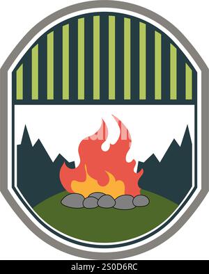 classic retro bonfire badge cartoon. embroidery heritage, rustic ...