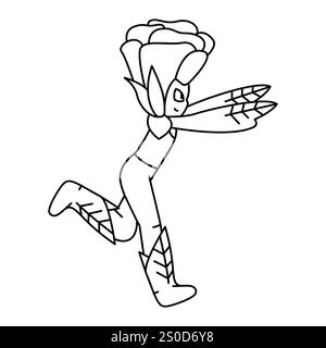 Cute fary tale character flower color line illustration. Pose and ...