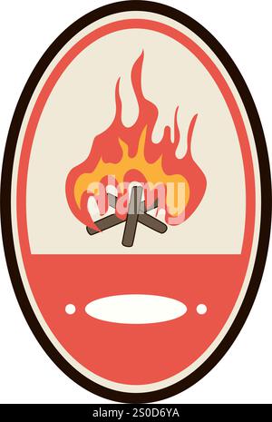 nostalgia retro bonfire badge cartoon. outdoors scout, adventure ...
