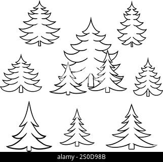 Trees in the garden. Black and white hand drawing with pen and ink ...