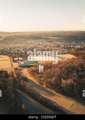Overhead view of an autumnal place setting with purple chrysanthemum ...
