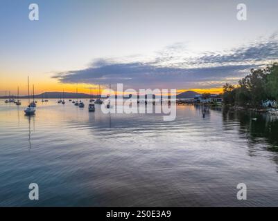 Aerial Sunrise over Brisbane Water at Koolewong Waterfront from Tascott ...