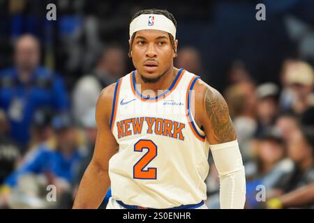 New York Knicks guard Miles McBride (2) celebrates with forward Mikal ...