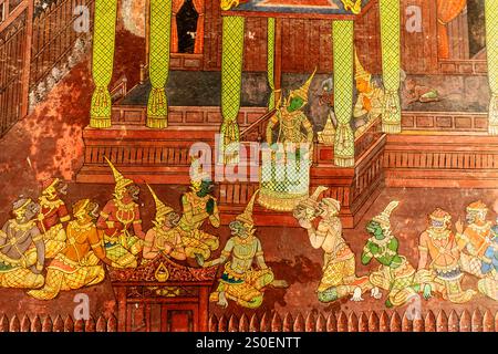 Colorful Ramakien design from an extensive mural at the Palace of the ...