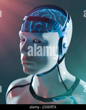 Artwork of a cyborg. Short for 'cybernetic organism', a cyborg is a ...