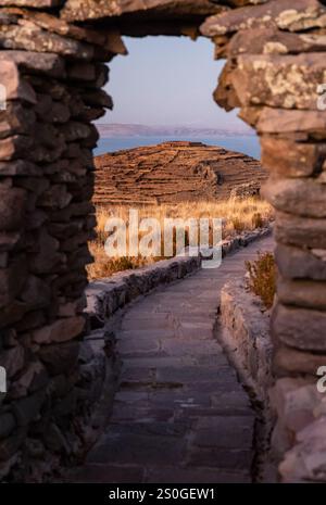 A Sunset in Peru during the Lares Trek on the Titti caca lake Stock ...