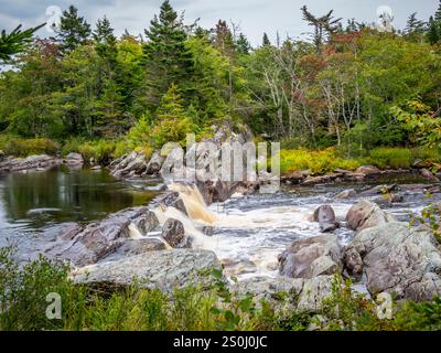 Small waterfalls on the Liscomb River in Liscomb Nova Scotia Stock ...