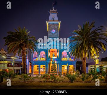 Warwick, QLD, Australia - Town Hall illuminated at night with Christmas ...
