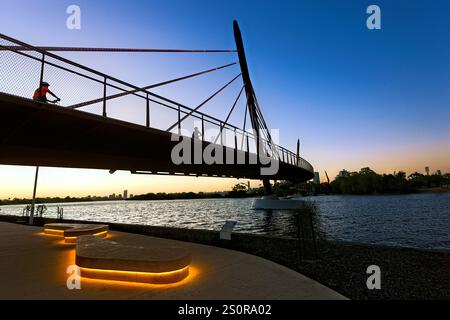 Boorloo pedestrian bridge in evening light, Perth Western Australia ...
