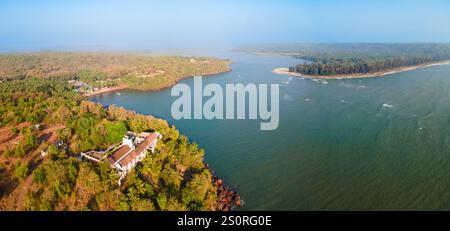 Fort Tiracol aerial panoramic view. Fort Tiracol is a portuguese fort ...