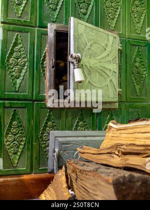 traditional stove made of mud brick and wood logs Stock Photo - Alamy