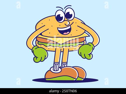 Standing burger character in happy face, illustration design Stock ...