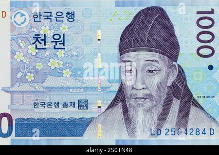 Portrait of Toegye Lee-hwang from South Korean 1000 won banknote Stock ...