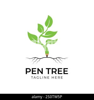 Tree pen vector logo design template. Writer and nature logo concept ...