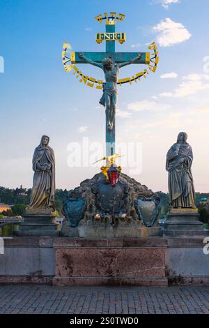 Crucifixion statue on Charles Bridge in Prague Czech Republic Stock ...