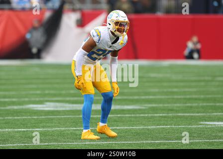 Los Angeles Chargers cornerback Tarheeb Still (29) touches a falling ...