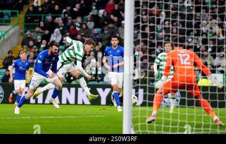 Celtic's Arne Engels (second left) has an attempt on goal during the ...
