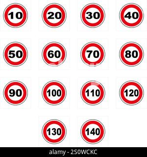 Speed limit 40 traffic signs vector. Red circle background. Road traffic symbols Stock Vector ...