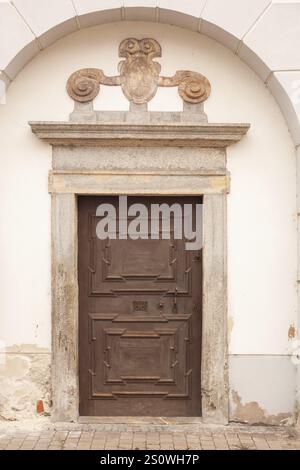 Artistic stucco work, entrance door at the sacristy corridor, detail ...