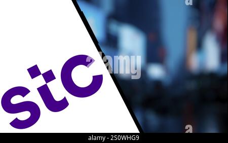 STC logo is displayed on smartphone. Saudi Telecom Company is a saudi ...