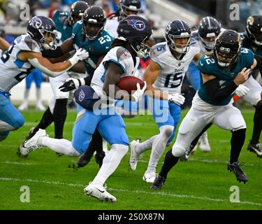 Tennessee Titans running back Tyjae Spears (2) walks to the locker room ...