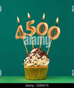 Green candle number 4500 - Birthday card on pastel pink background ...
