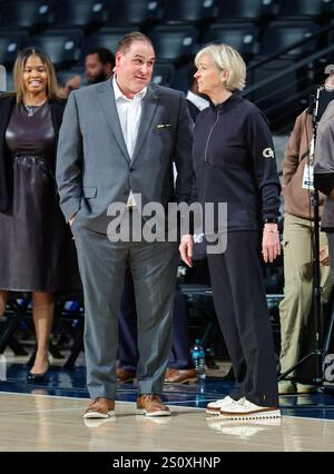 Georgia Tech head coach Nell Fortner, back, argues a call with an ...