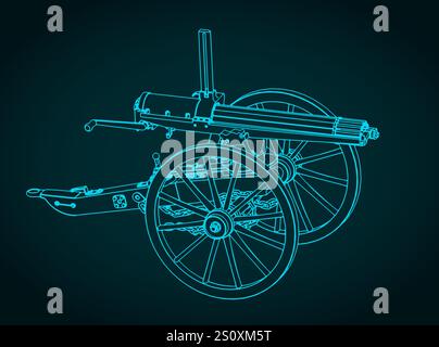 Stylized vector illustration of a gatling gun retro poster Stock Vector ...