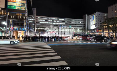 December 19, 2024 Kagoshima Main Line platform night view inside Hakata ...