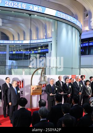 Japan's CEO of JPX Group Hiromi Yamaji speaks during the opening ...