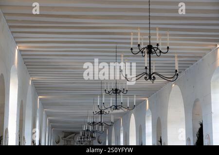 interior of the magnificent French chateau built on the river Cher ...