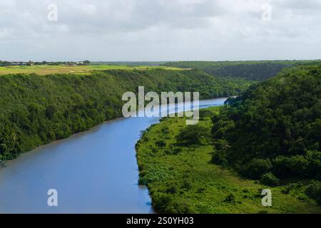 Awesome view from Altos de Chavon of the river Chavon and forest around ...