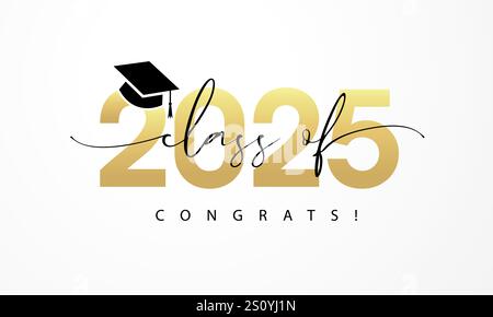 Class of 2025 lettering with graduation cap isolated on white ...