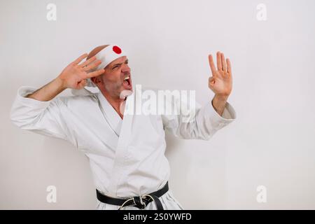 Karate master in defense position Stock Photo - Alamy