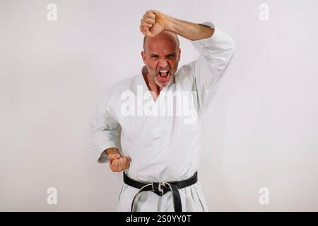Karate master in defense position Stock Photo - Alamy