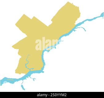 Outline map of Philadelphia city borders on the background of Delaware ...