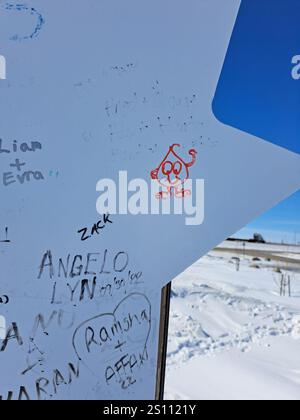 Longitudinal centre of Canada signature sign in Tache, Manitoba, Canada ...