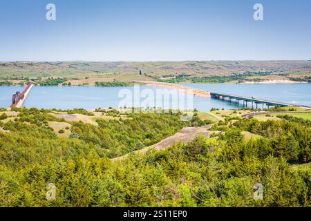 Scenic overlook on bluffs offers views of two Missouri River Bridges in ...