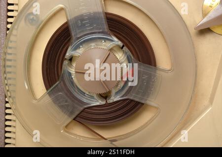 Detail of 1960s reel-to-reel tape recorder controls for recording music ...