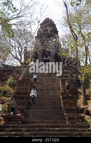 358 stairs lead to the Wat Banan on top of Phnom Banan, a Khmer temple ...