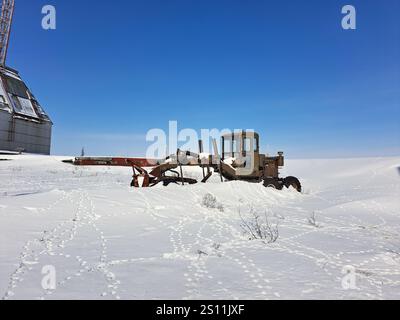 Vintage grader at the decommissioned rocket range in Churchill ...