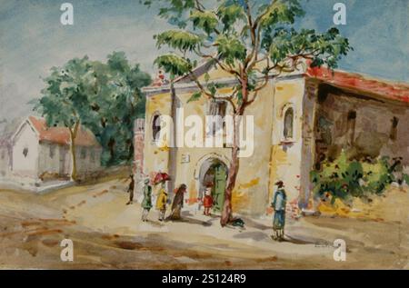 Eva Scott Fényes' circa 1900 painting of the Mission San Gabriel ...