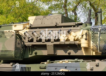 Modern German-made Leopard 2A4 tank camouflaged turret equipped with ...