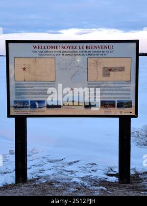 Longitudinal centre of Canada sign in Tache, Manitoba, Canada Stock ...