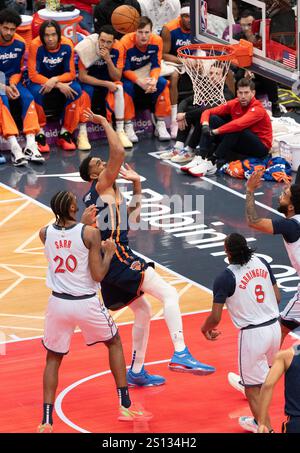 New York Knicks center Karl-Anthony Towns (32) reacts during the second ...